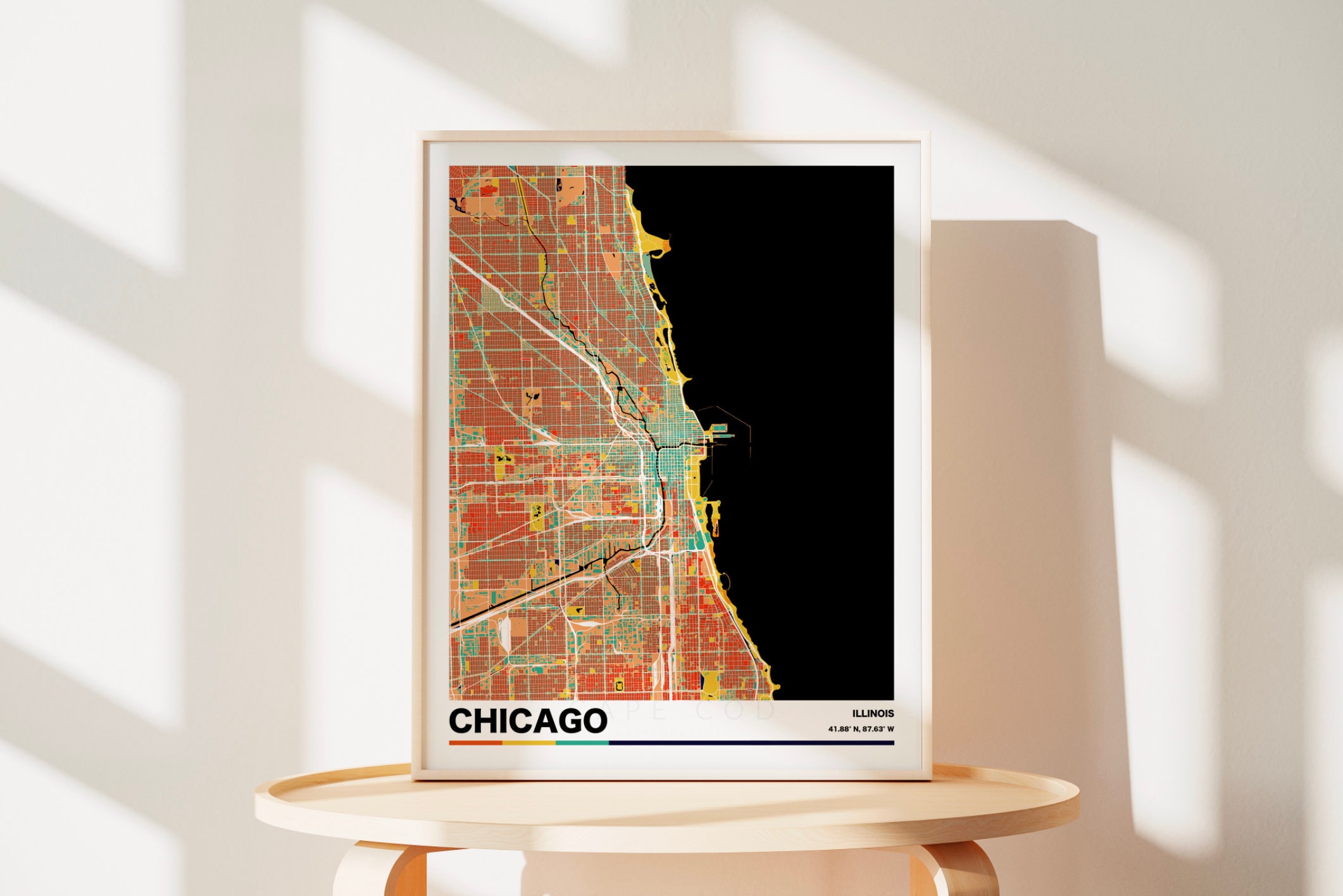 Chicago Map Print, Retro Chicago Poster, Retro Wall Decor, Chicago Wall ...