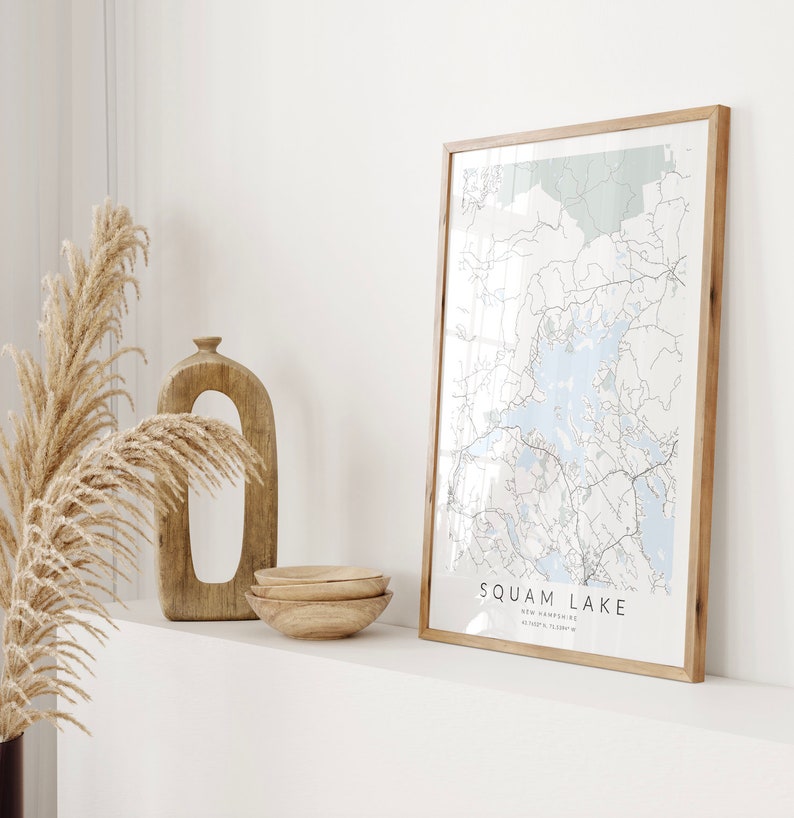 Squam Lake New Hampshire Map Print, New Hampshire Lakes Art, Squam Lake ...