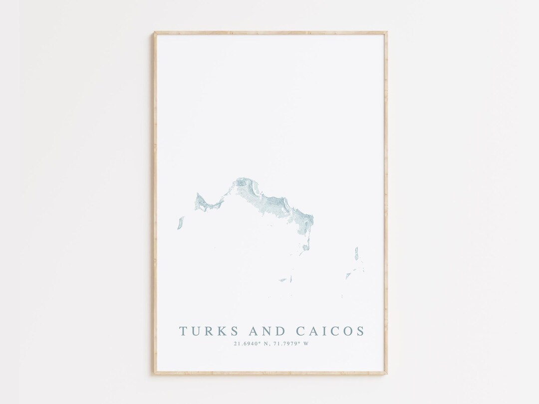Turks and Caicos Map Print, Map of Turks and Caicos, Caribbean Beach ...
