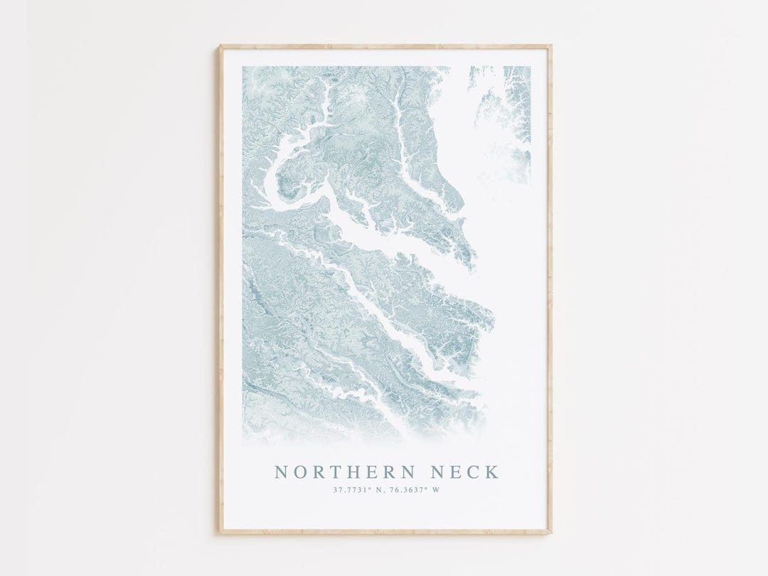 Northern Neck Virginia Map Print, Map of Chesapeake Bay, Potomac River ...