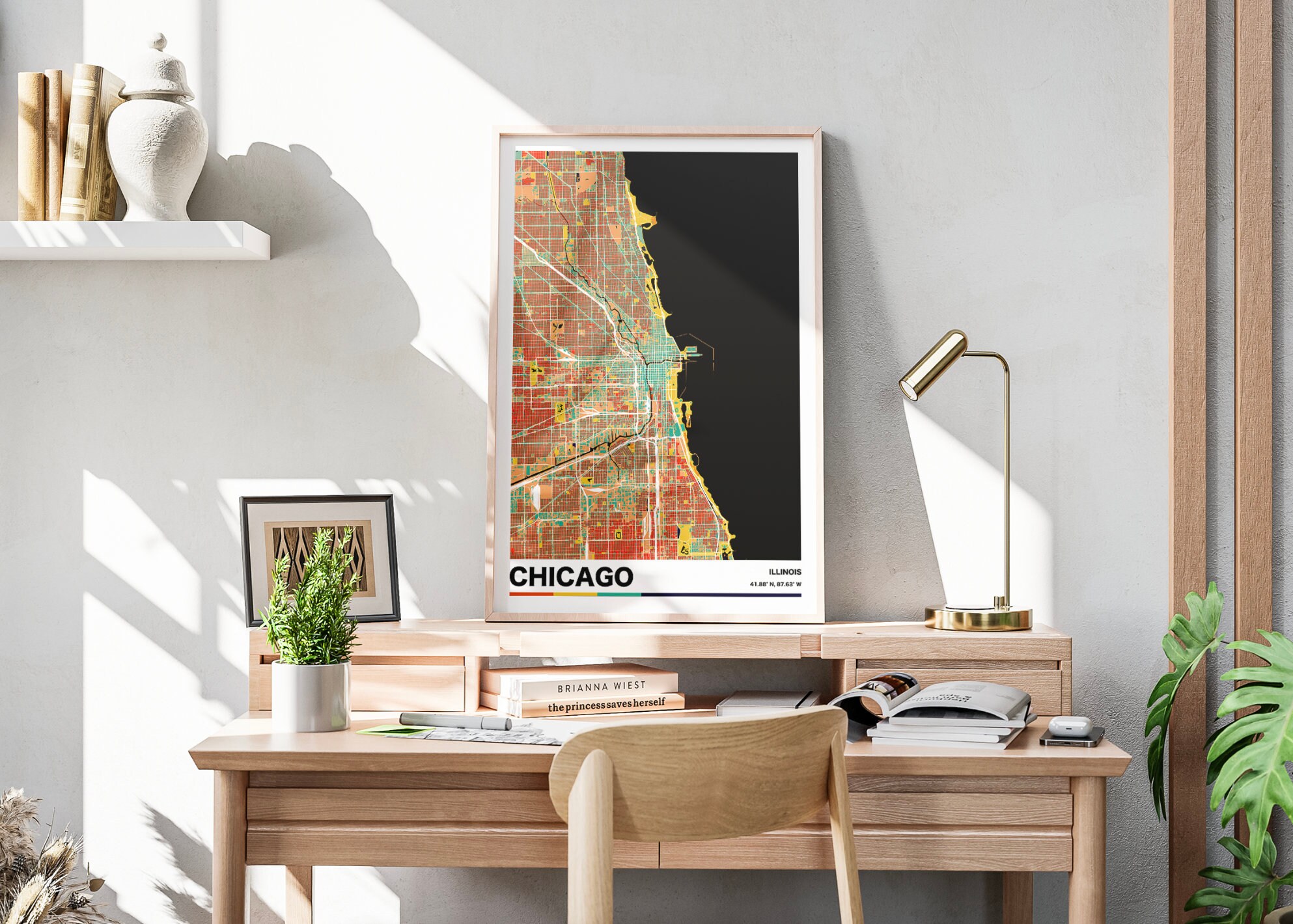 Chicago Map Print, Retro Chicago Poster, Retro Wall Decor, Chicago Wall ...