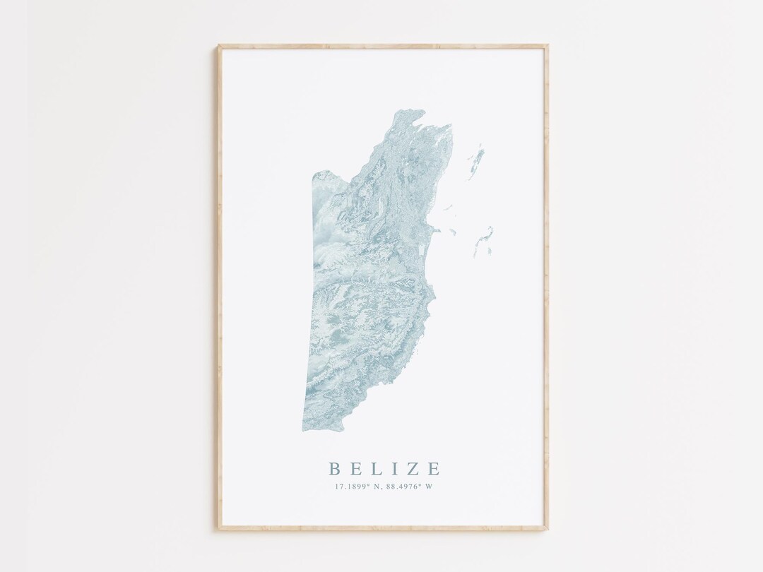 Belize Map Print, Map of Belize, Caribbean Beach Home Gift, Central ...