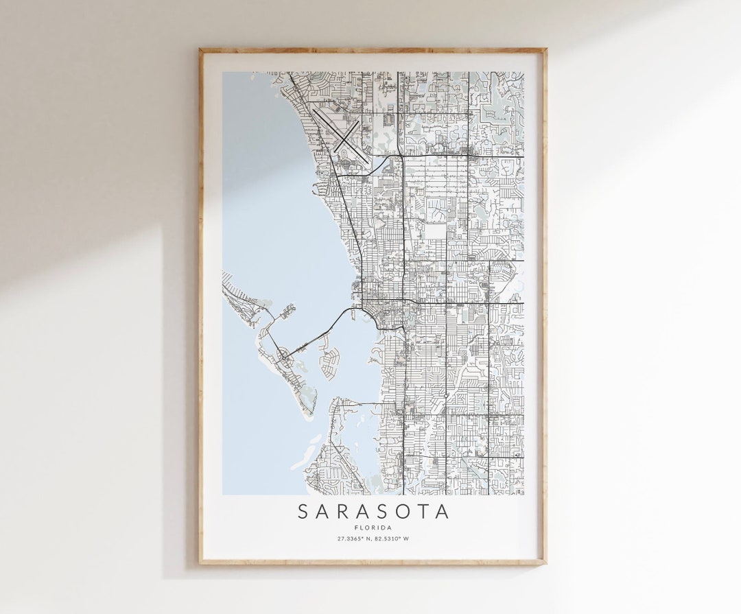 Sarasota Florida Map Print, Sarasota Florida Poster, Florida Map Print ...