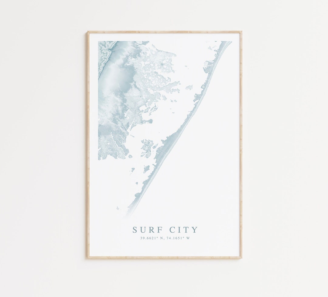 Surf City New Jersey Map Print, Surf City Poster, Long Beach Gift, New ...