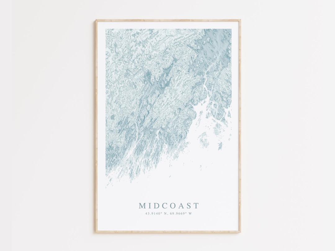 Midcoast Maine Map Print, Map of Midcoast Maine, Maine Beach Home Gift ...
