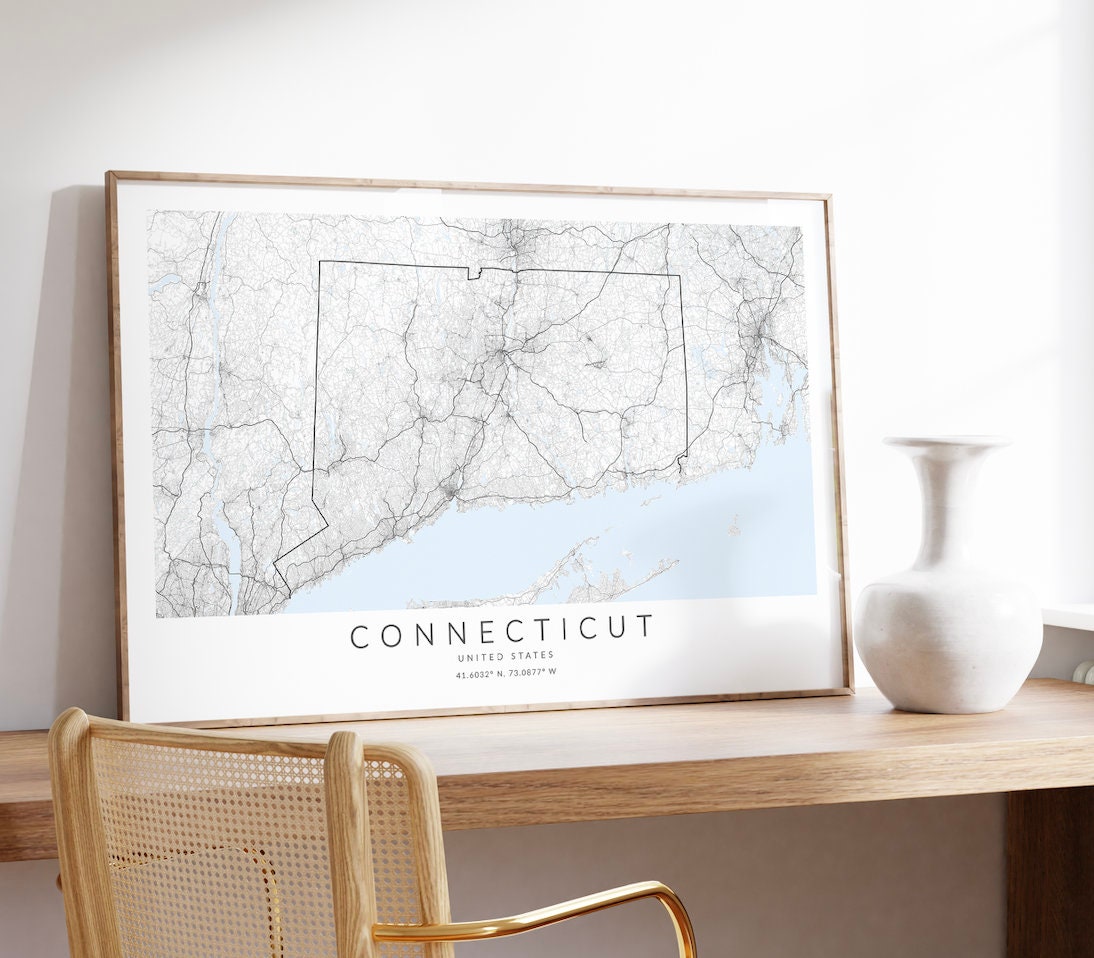 Connecticut Map Print Connecticut Poster Hartford Poster - Etsy