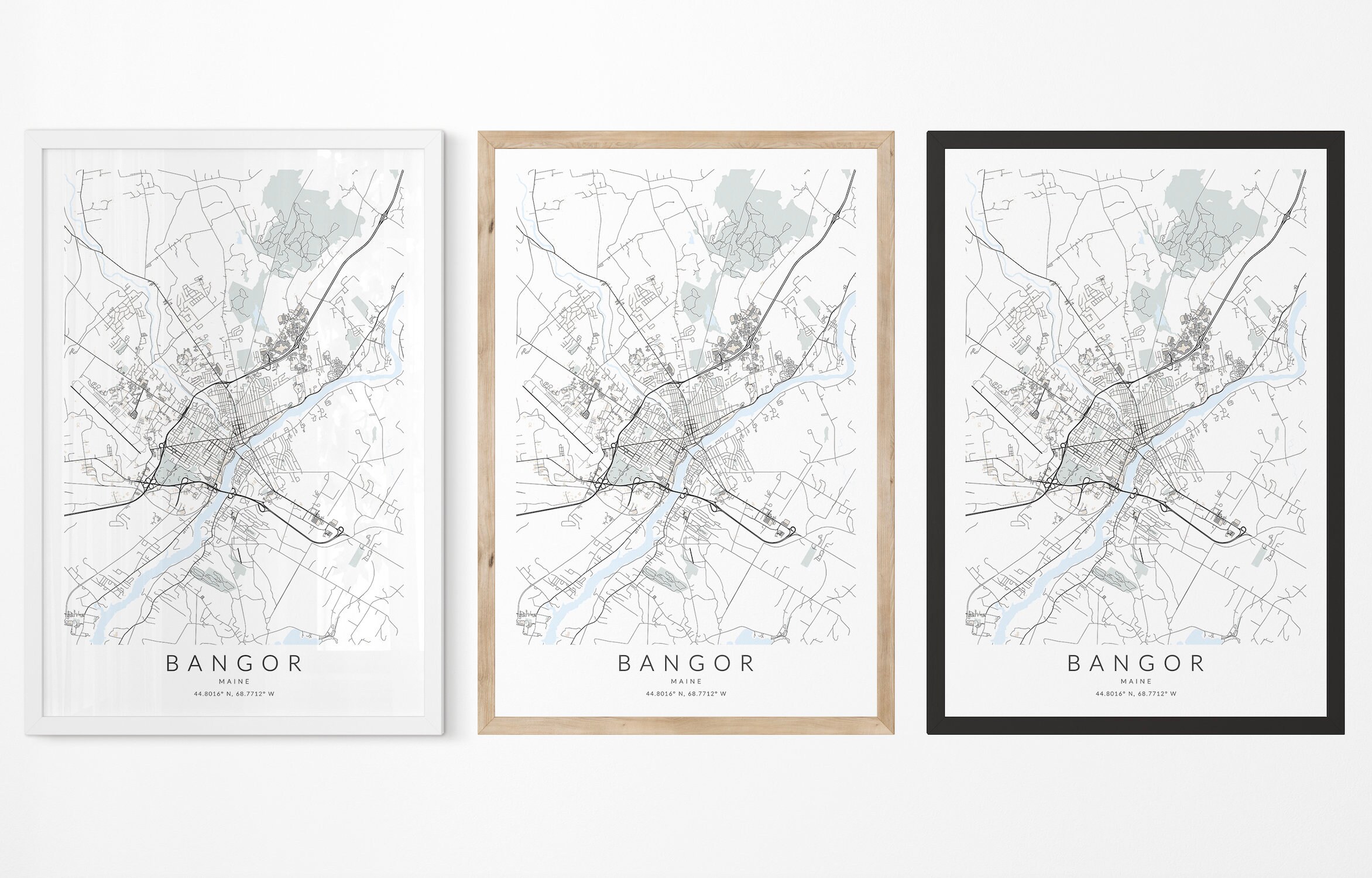 Bangor Maine Map Print, Bangor Poster, Map of Bangor, Maine Wall Art ...