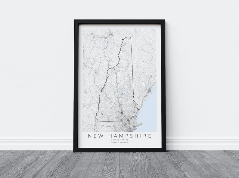 New Hampshire Map Print, New Hampshire State Map, New Hampshire House ...