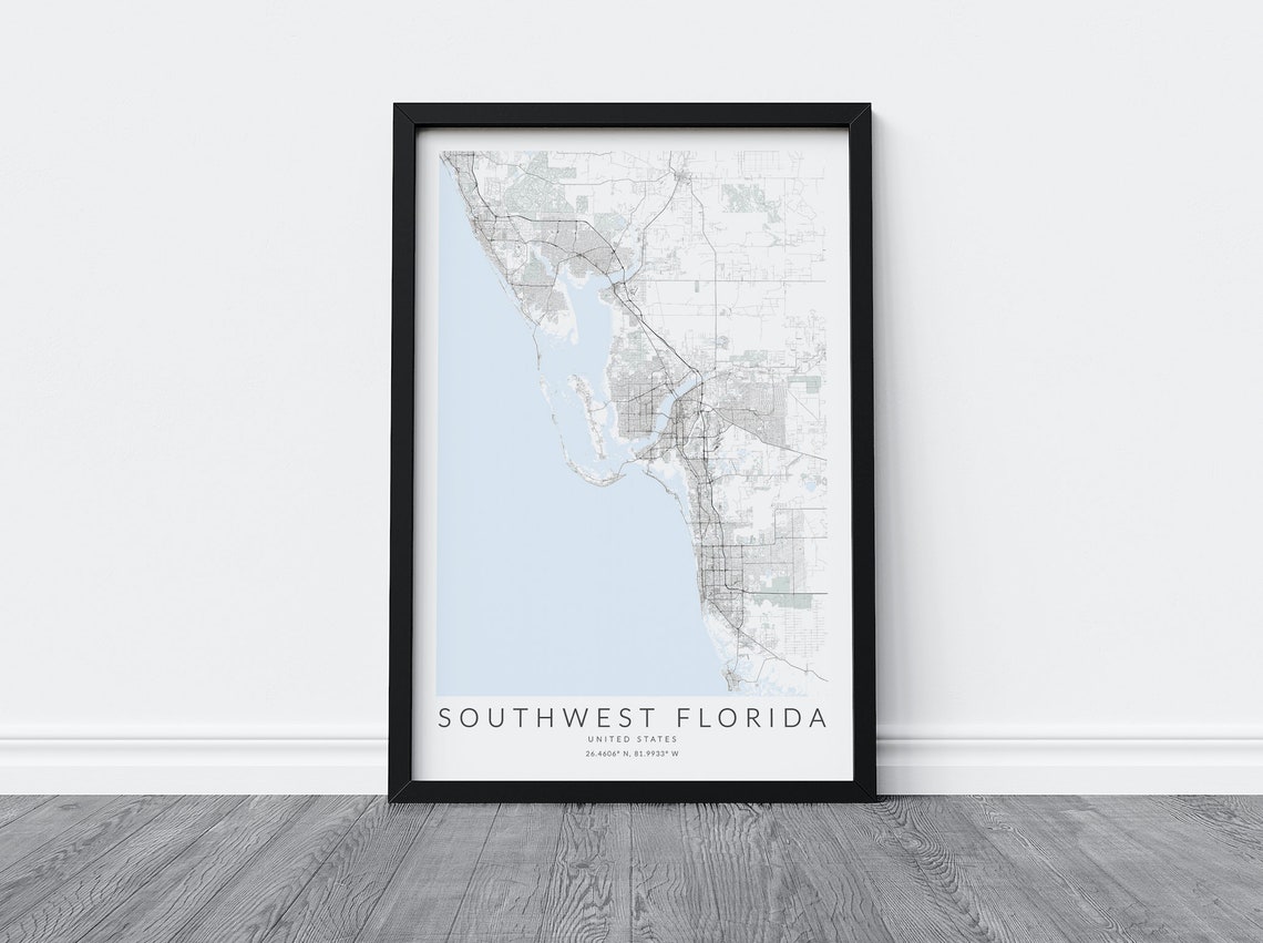 Southwest Florida Map Print, Map of Southwest Florida, Southwest ...
