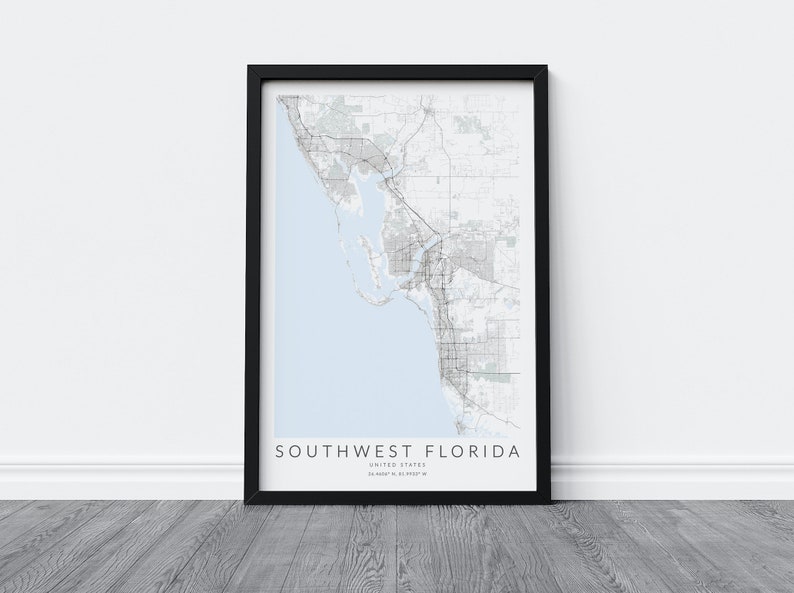 Southwest Florida Map Print, Map of Southwest Florida, Southwest ...