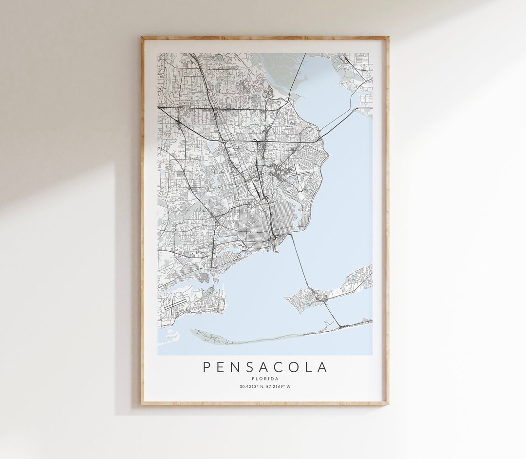 Pensacola Florida Map Print, Pensacola Poster, Pensacola Gift ...