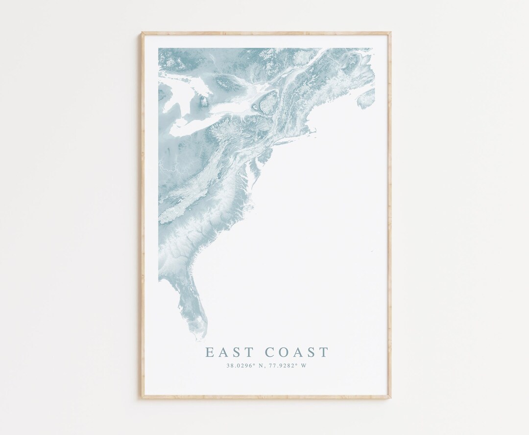 East Coast Map Print, United States Poster, Coastal Print, Blue Wall ...