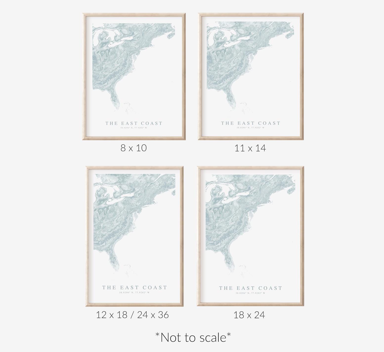 East Coast Map Print, United States Poster, Coastal Print, Blue Wall ...