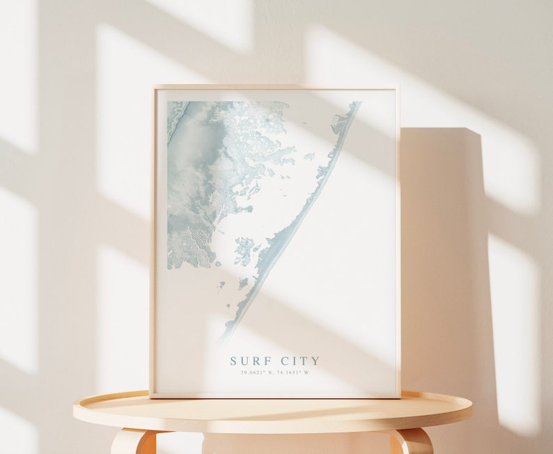 Surf City New Jersey Map Print, Surf City Poster, Long Beach Gift, New ...
