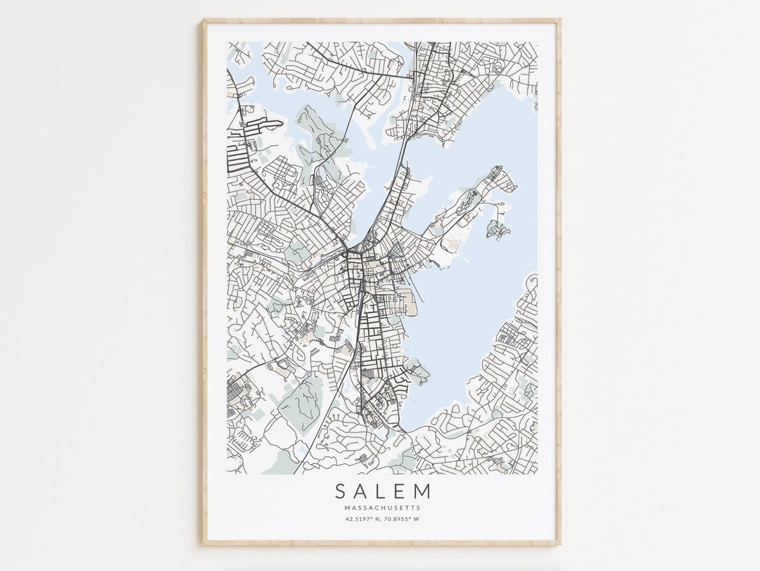 Salem Massachusetts Map Print, Massachusetts Map Print, Boston Poster ...