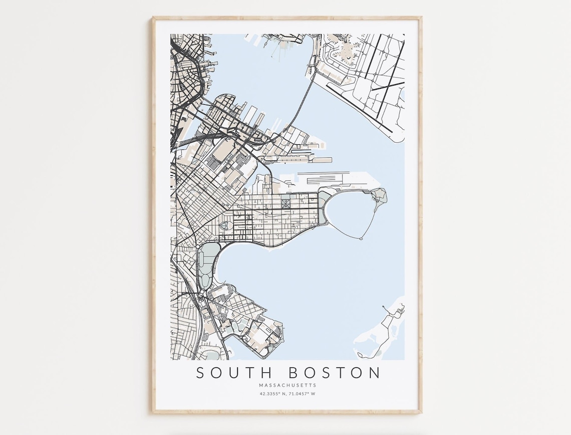 South Boston Map Print, Southie Poster, Boston Map Print, Boston Gift ...