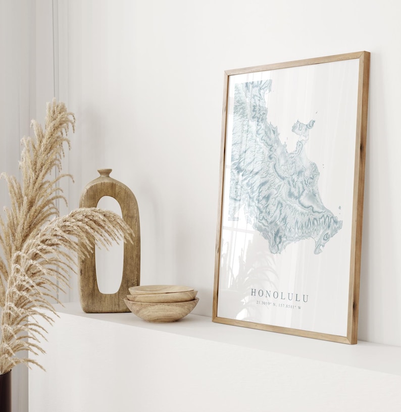 Honolulu Map Print, Oahu Poster, Honolulu Wall Art, Hawaii Gift, Hawaii ...