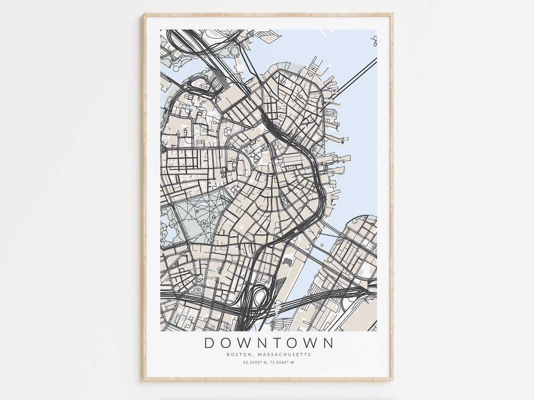 Downtown Boston Map Print, Boston City Map, Boston Street Map, Boston ...