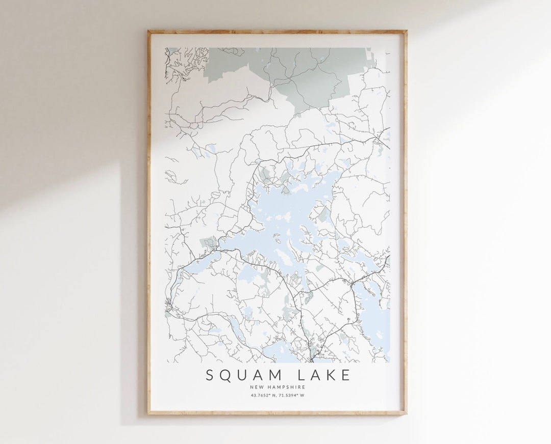 Squam Lake New Hampshire Map Print, New Hampshire Lakes Art, Squam Lake ...