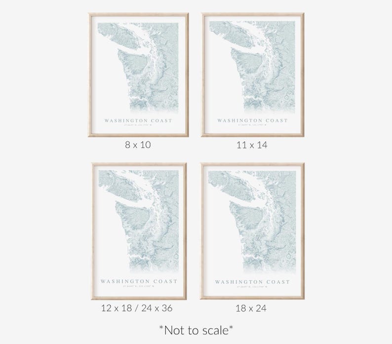 Washington Coast Map Print, Map of Puget Sound, Washington Gift ...