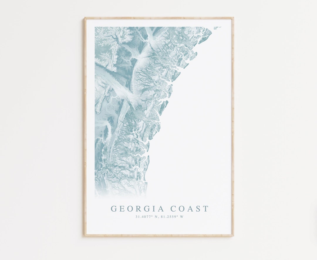 Georgia Coast Map Print, Georgia Beach Home Gift, Tybee Island Wall Art ...