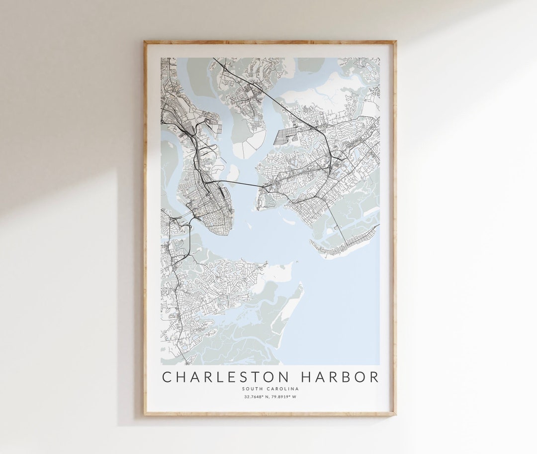 Charleston Harbor South Carolina Map Print, Map of Charleston Harbor ...