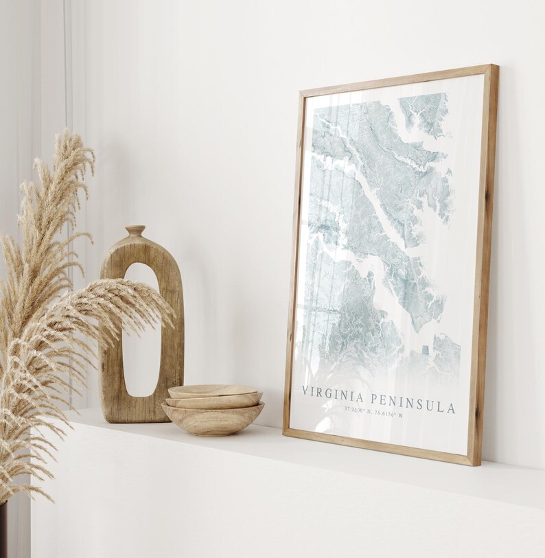 Virginia Peninsula Map Print, Map of Chesapeake Bay, Potomac River ...
