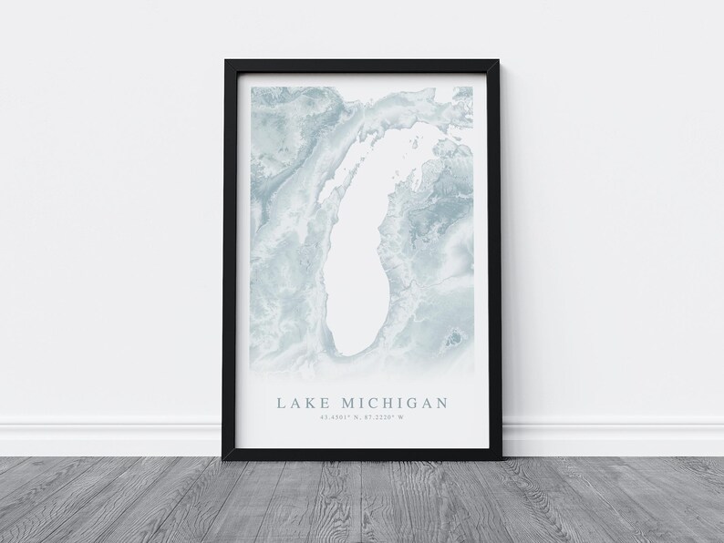 Lake Michigan Map Print, Map of Lake Michigan, Great Lakes Map, Lake ...