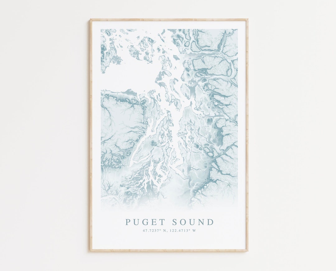 Puget Sound Map Print, Map of Puget Sound, Puget Sound Gift, Washington ...