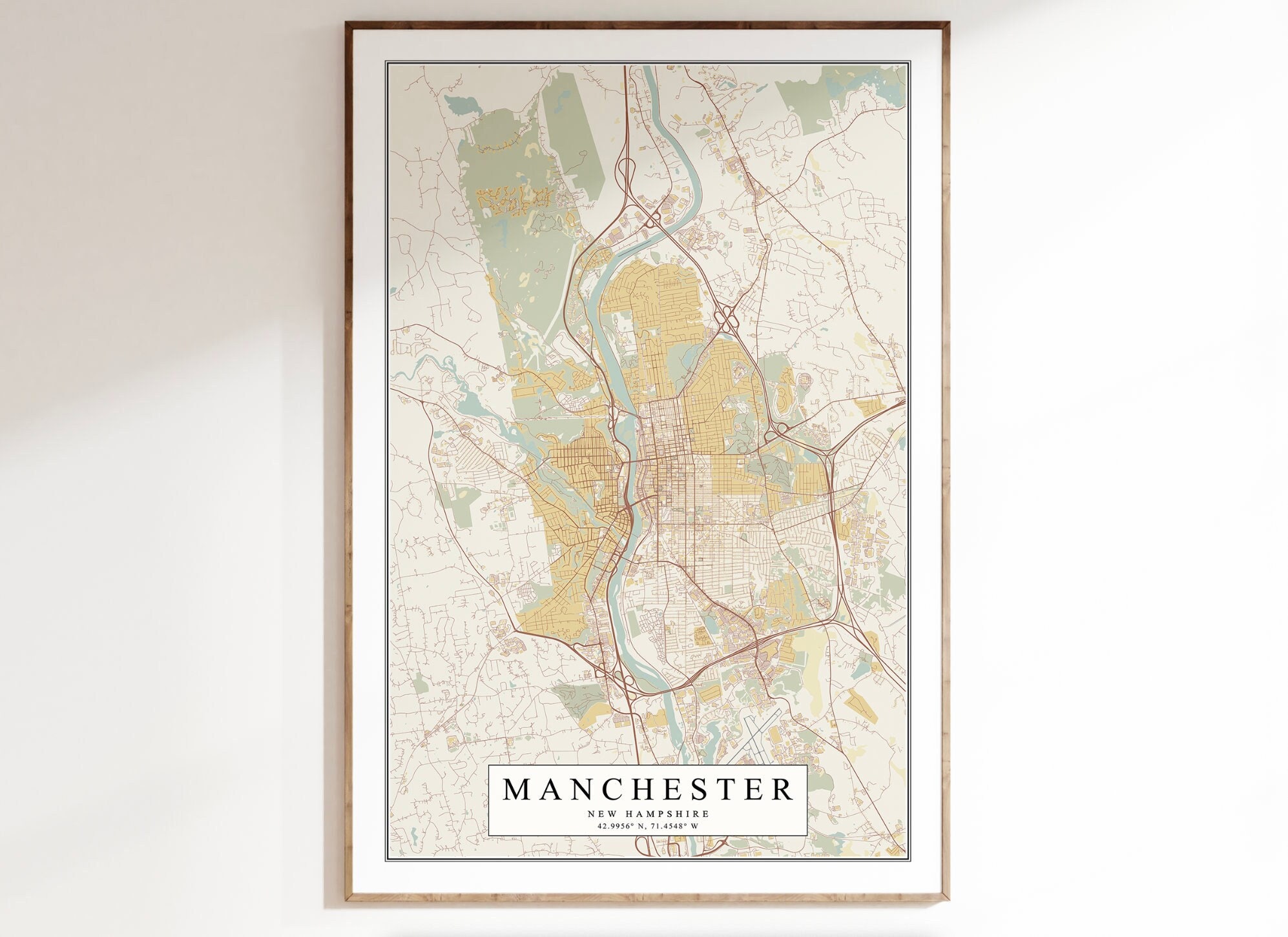 Manchester New Hampshire Vintage Map, Manchester Map Print, New ...