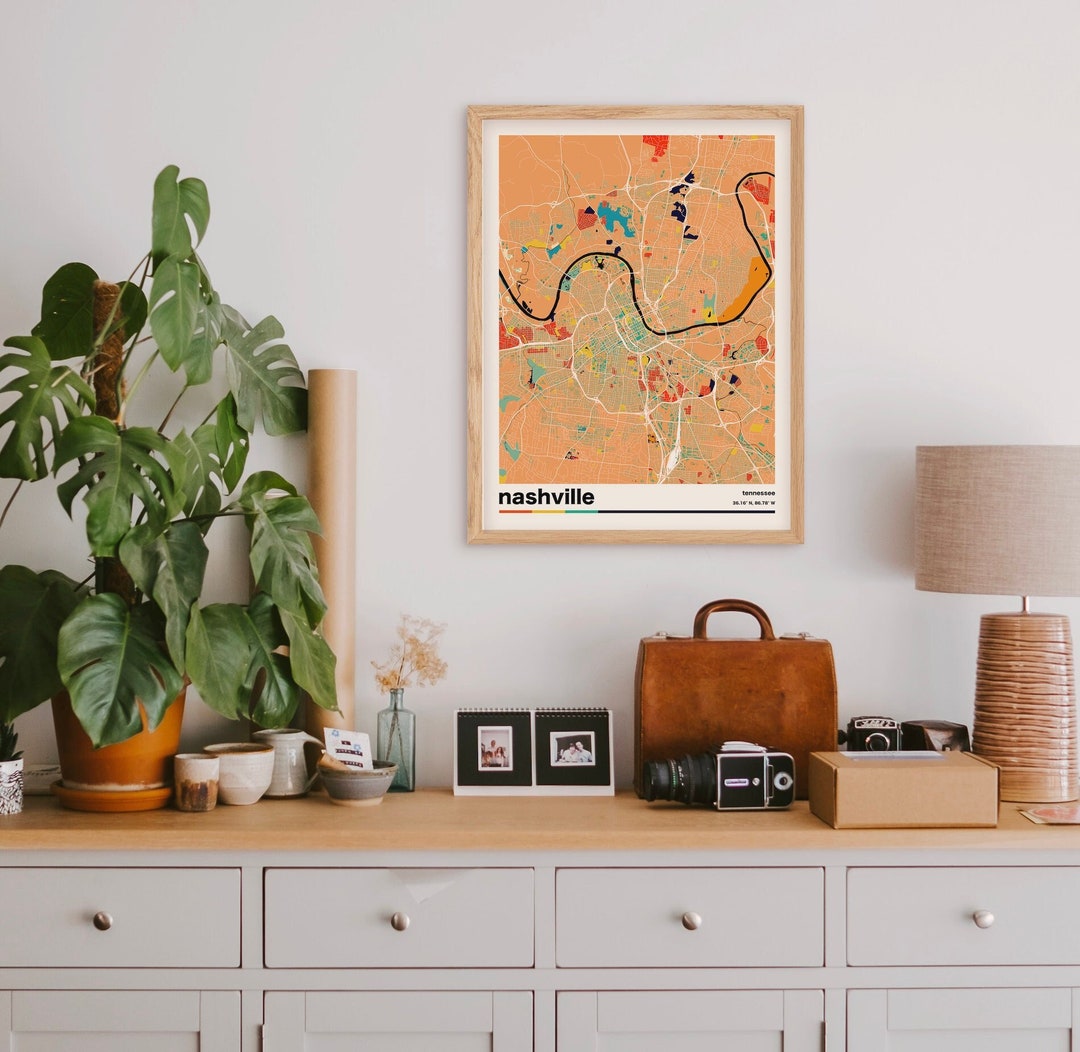 Nashville Tennessee Map Print, Retro Map Print Tennessee, Nashville ...
