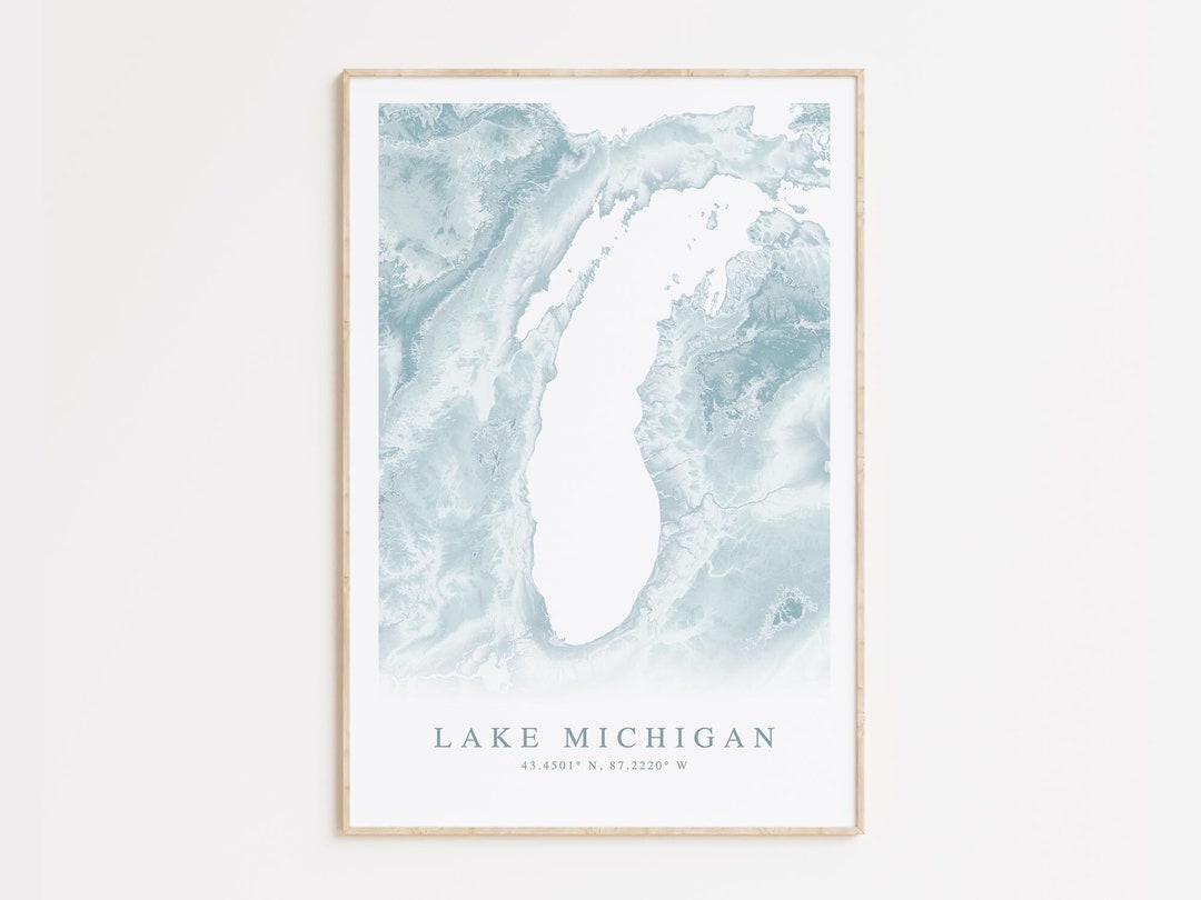 Lake Michigan Map Print, Map of Lake Michigan, Great Lakes Map, Lake ...