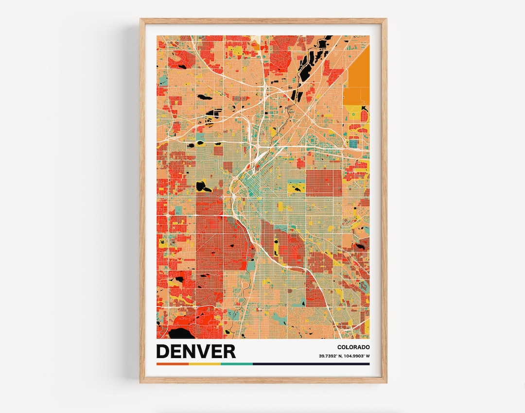 Denver Map Print, Retro Denver Poster, Retro Wall Decor, Denver Wall ...