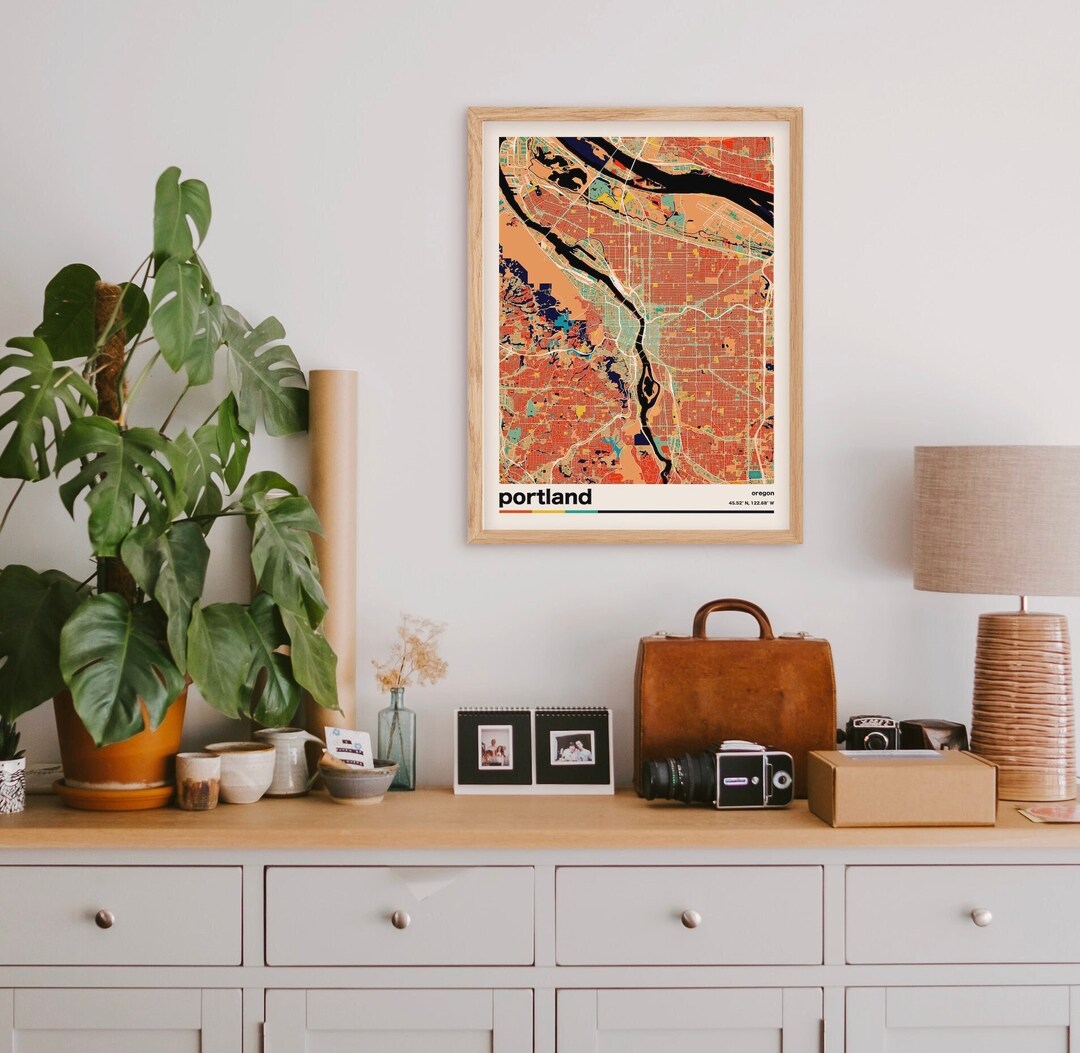 Portland Map Print, Retro Portland Poster, Retro Wall Decor, Portland ...