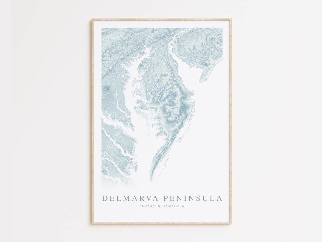Delmarva Peninsula Map Print, Map of Delmarva Peninsula, Chesapeake Bay ...