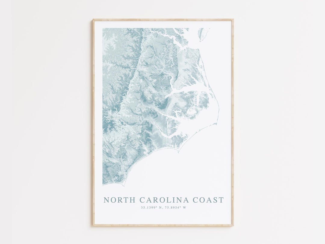North Carolina Coast Map Print, Map of North Carolina, Outer Banks Map ...