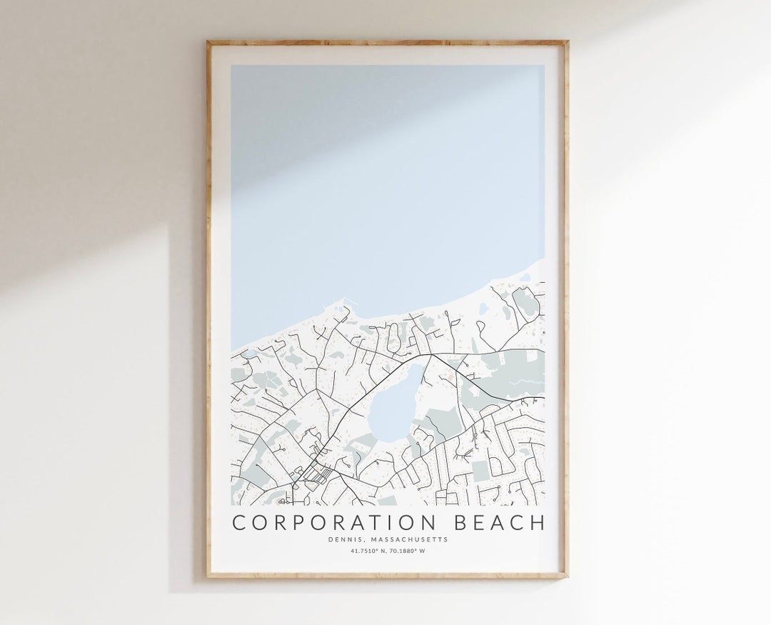 Corporation Beach Map Print, Cape Cod Map Print, Dennis Massachusetts ...