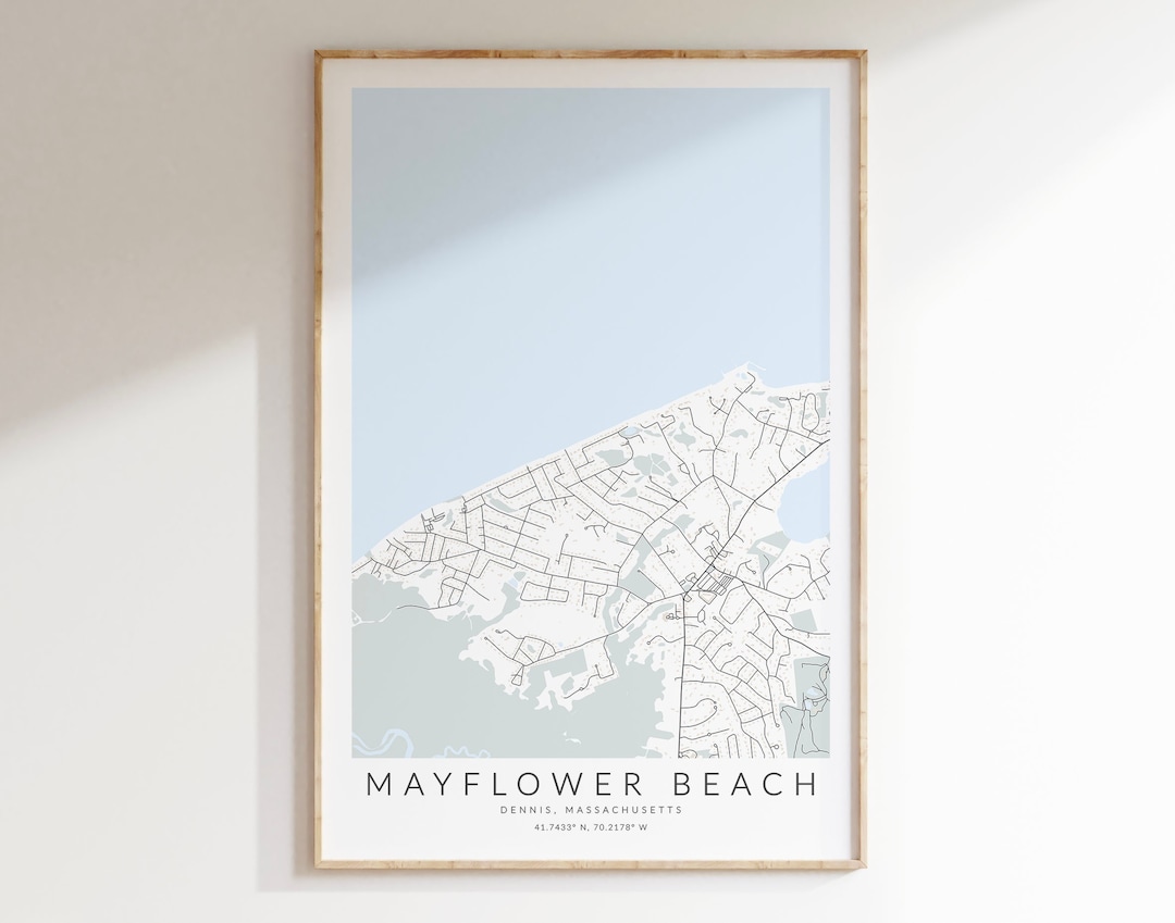 Mayflower Beach Map Print, Cape Cod Map Print, Dennis Massachusetts ...