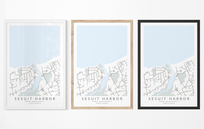 Sesuit Harbor Map Print, Cape Cod Map Print, Dennis Massachusetts ...