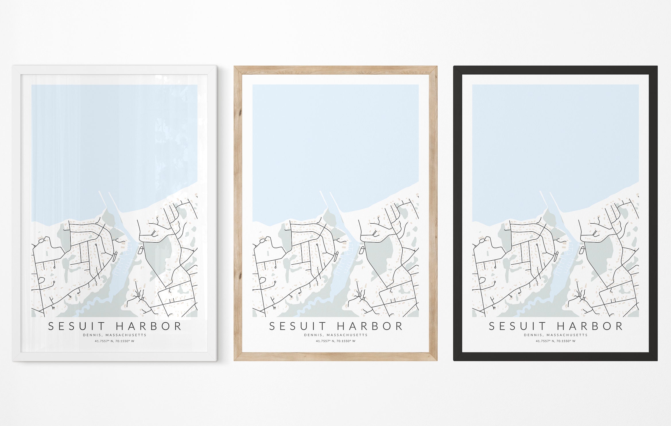 Sesuit Harbor Map Print, Cape Cod Map Print, Dennis Massachusetts Poster, Sesuit Harbor Cape Cod ...