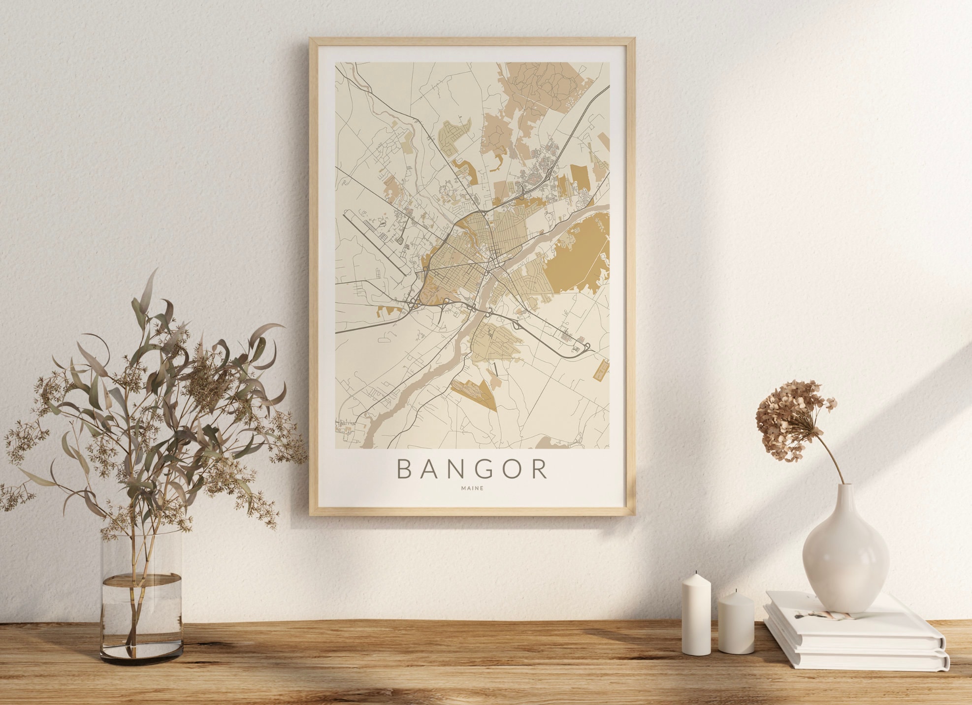 Bangor Karte Print, Herbst Poster Kunst, minimalistische Karte, Maine ...