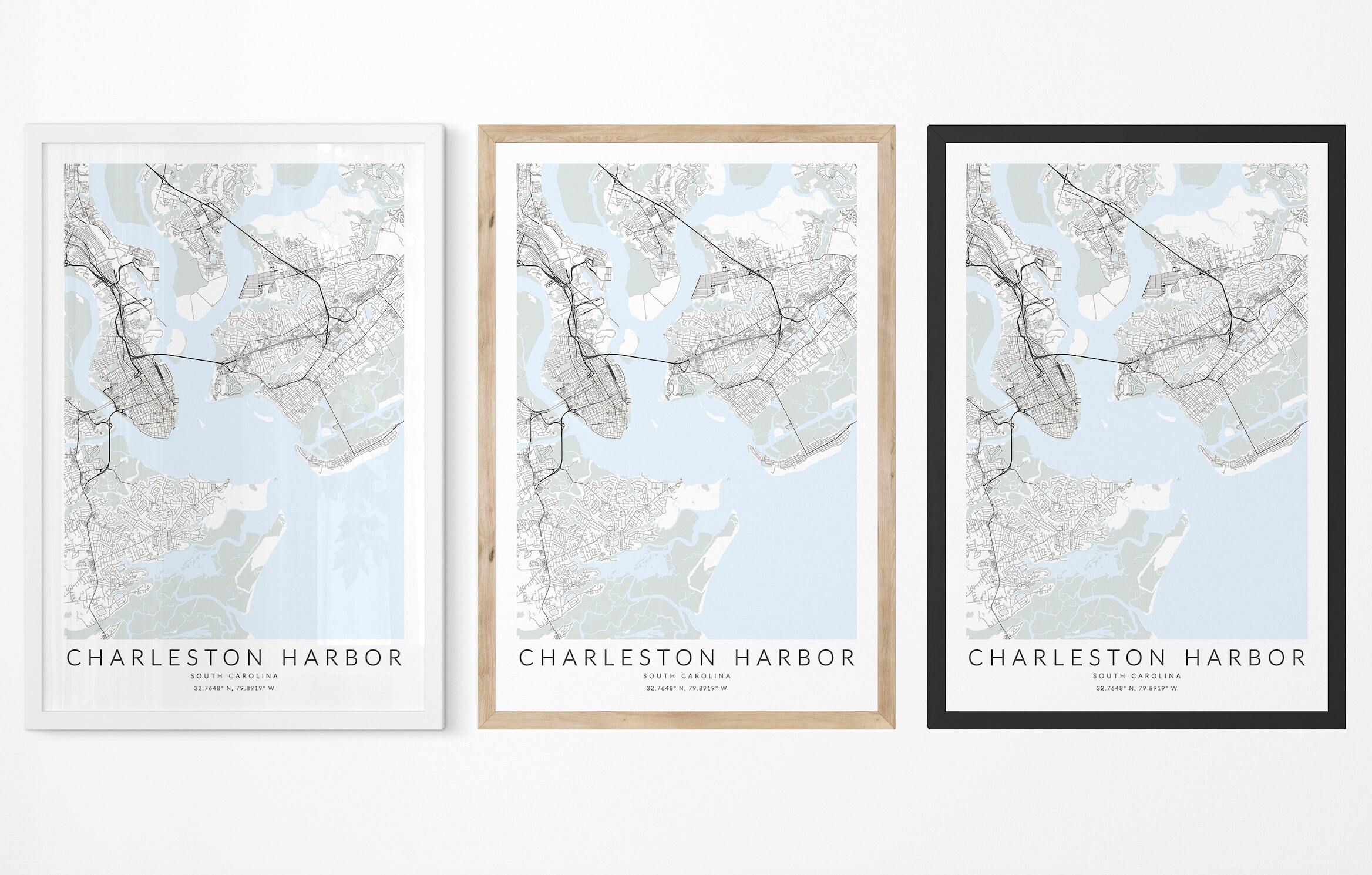 Charleston Harbor South Carolina Map Print, Map of Charleston Harbor ...