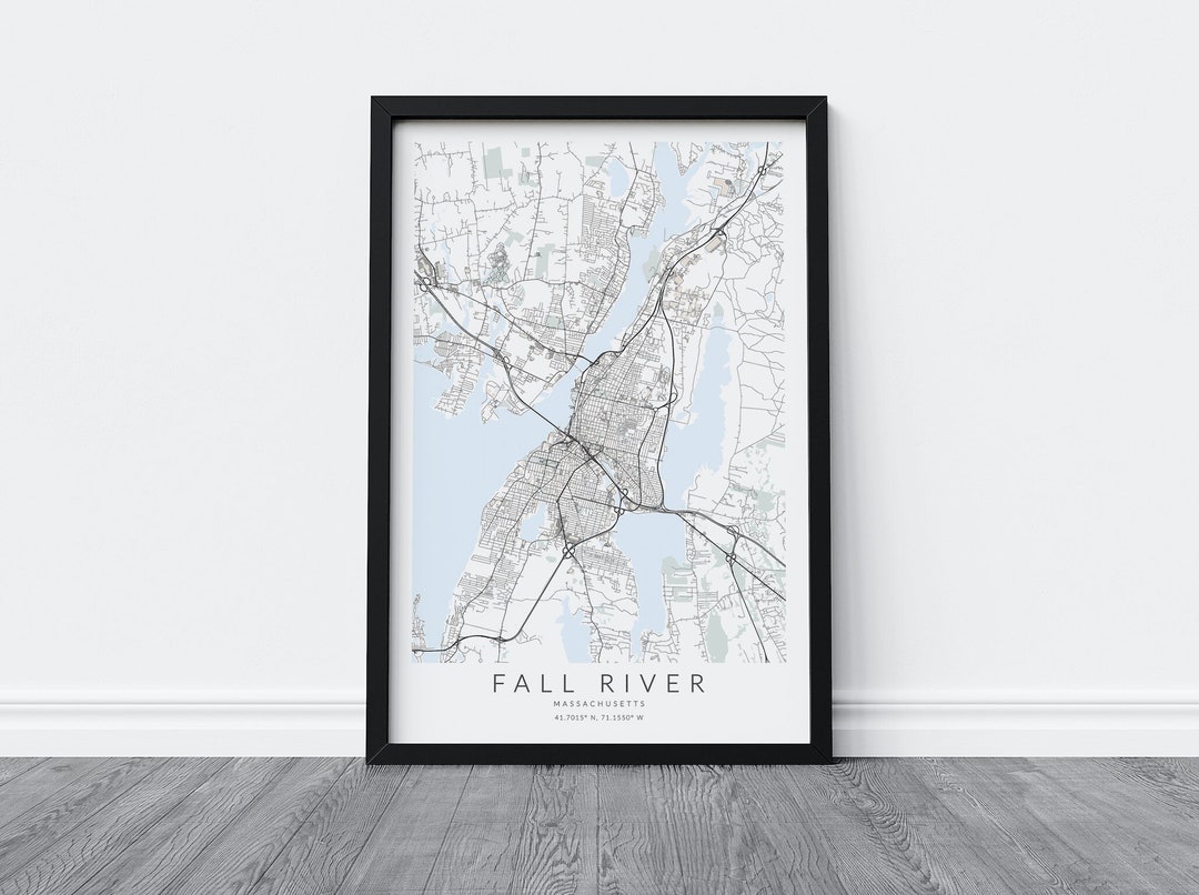 Fall River City Map, Fall River Massachusetts Map Print, Fall River ...