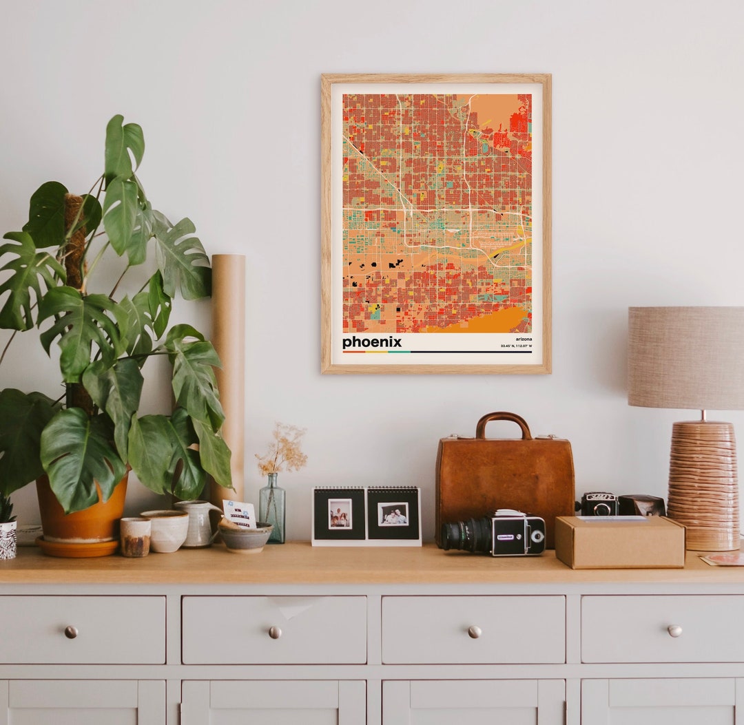Phoenix Map Print, Retro Phoenix Poster, Retro Wall Decor, Phoenix ...