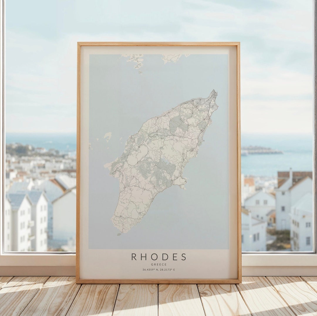 Rhodes Greece Map Print, Greece Travel Poster, Rhodes Gift Map, Rhodes ...