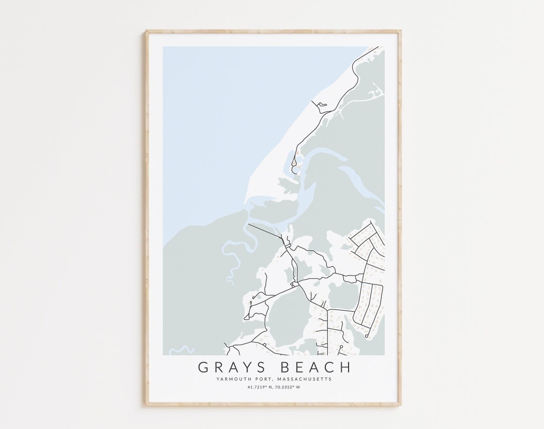 Grays Beach Map Print, Cape Cod Map Print, Yarmouth Massachusetts ...