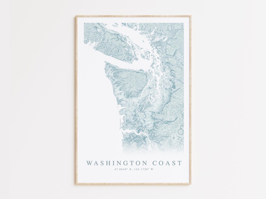 Washington Coast Map Print, Map of Puget Sound, Washington Gift, Washington State Map Print ...