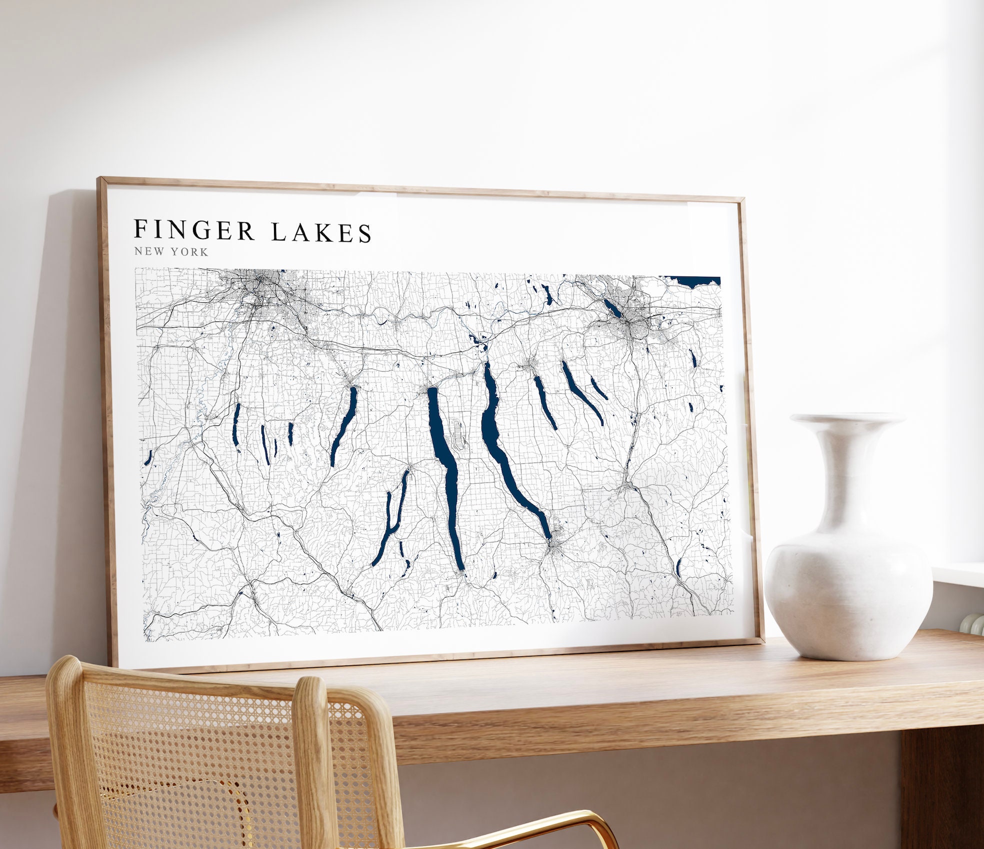 Finger Lakes Map Print, New York Gift Map, Seneca Lake NY, Cayuga Lake ...