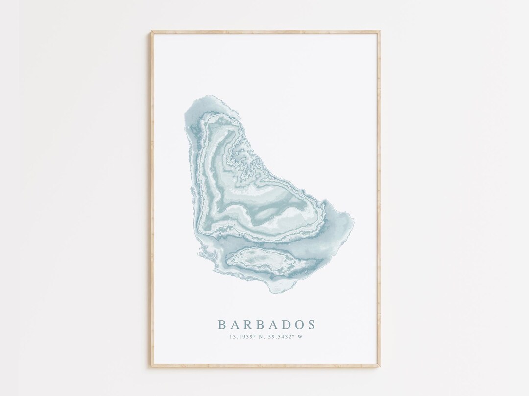Barbados Map Print, Map of Barbados, Caribbean Beach Home Gift ...