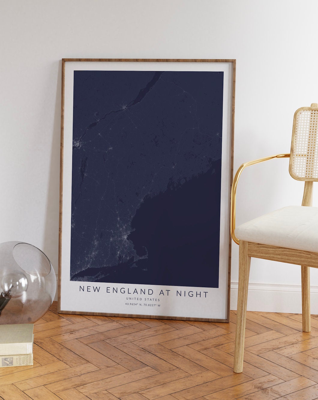 New England at Night, New England Map Print, New England Poster, New ...